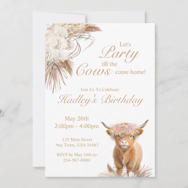 Holy Cow Highland Cow Party Invitation | Zazzle