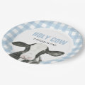 Holy Cow I'm One blue Plaid birthday Paper Plates | Zazzle