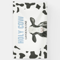 Holy Cow I'm One Cow Print Birthday Banner | Zazzle