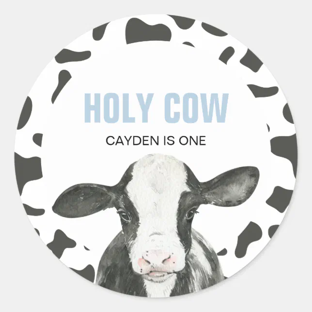 Holy Cow I'm One Cow Print birthday Classic Round Classic Round Sticker ...