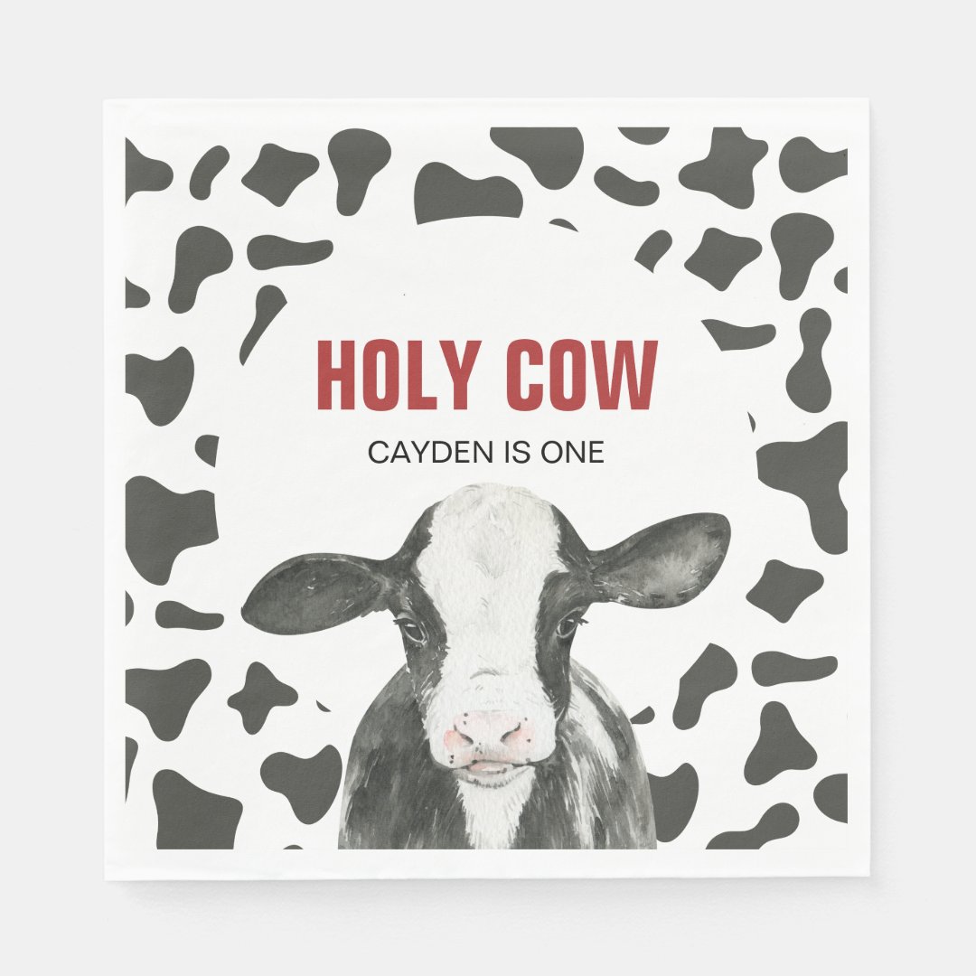Holy Cow I'm One Cow Print birthday Napkins | Zazzle