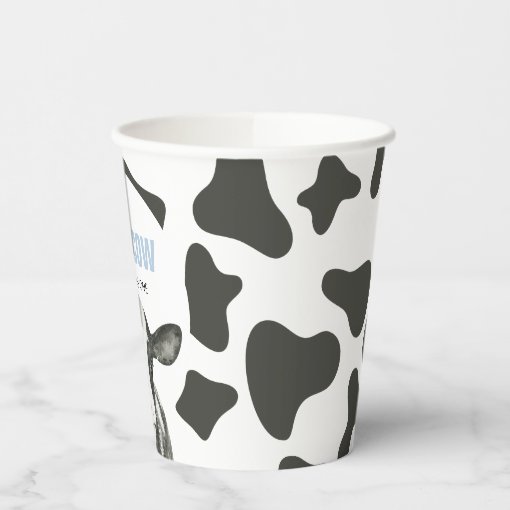 Holy Cow I'm One Cow Print birthday Paper Cups | Zazzle