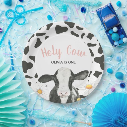 Holy Cow I'm One Daisy Paper Plates | Zazzle