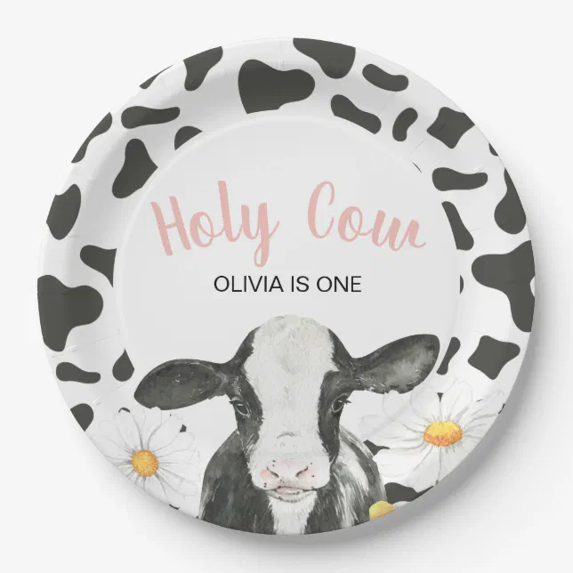 Holy Cow I'm One Daisy Paper Plates | Zazzle