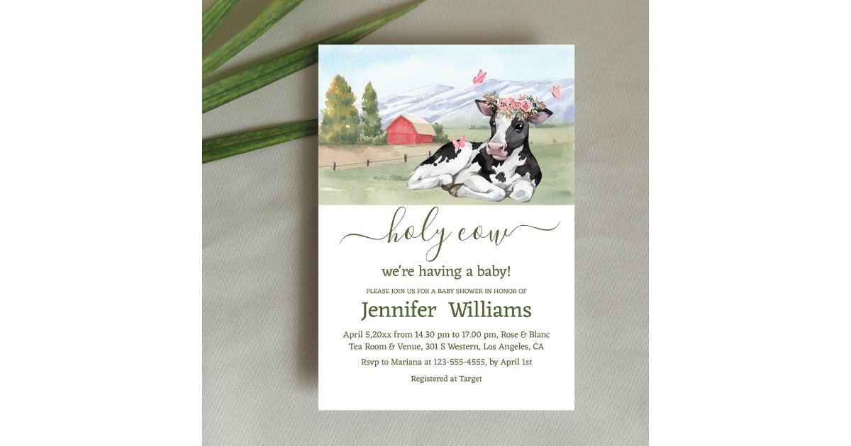 holy cow in the farm girl baby shower invitation | Zazzle
