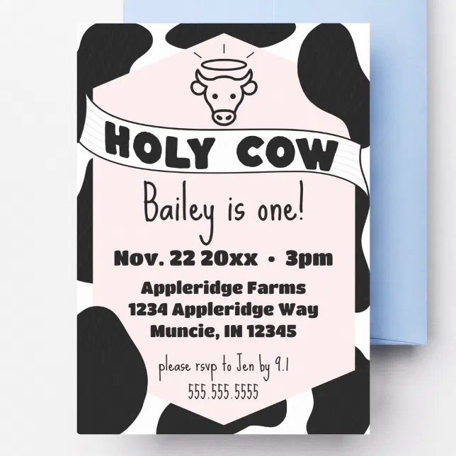 Holy Cow Kid's Cow Print Cute Modern Birthday Invitation | Zazzle