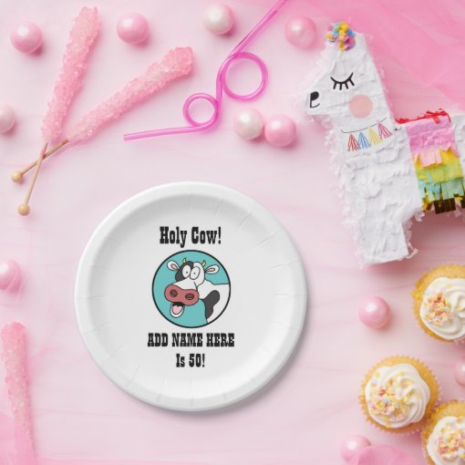Holy Cow Personalized 50th Birthday Party Plates | Zazzle