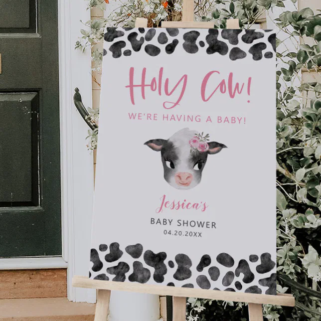 Holy Cow Pink Baby Shower Welcome Sign | Zazzle