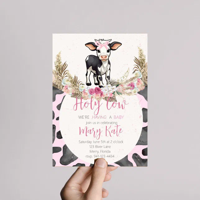 Holy Cow Pink cow print baby shower Invitation | Zazzle