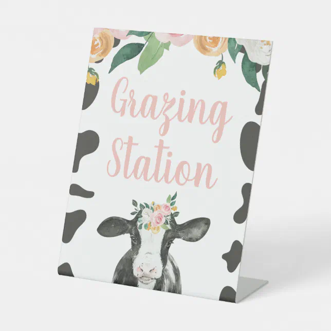 Holy Cow Pink floral Birthday Food Pedestal Sign | Zazzle