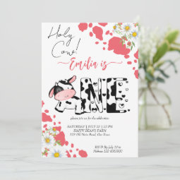 Holy cow pink pattern cute cow birthday party invitation | Zazzle