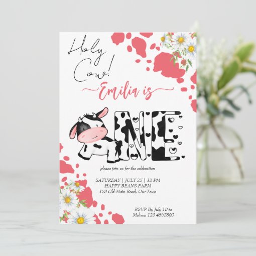 Holy cow pink pattern cute cow birthday party invitation | Zazzle
