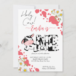 Holy cow pink pattern cute cow birthday party invitation | Zazzle