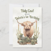Holy Cow Turning One Highland Cow Birthday Invitation | Zazzle