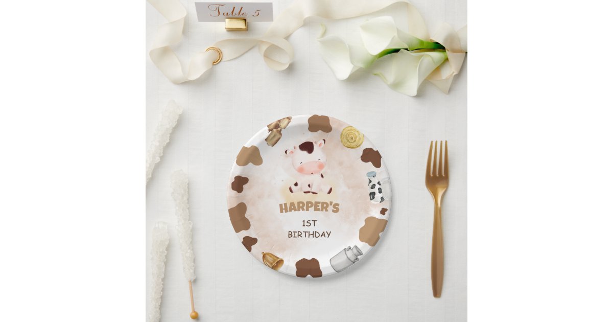 Holy cow watercolor cute birthday paper plates | Zazzle