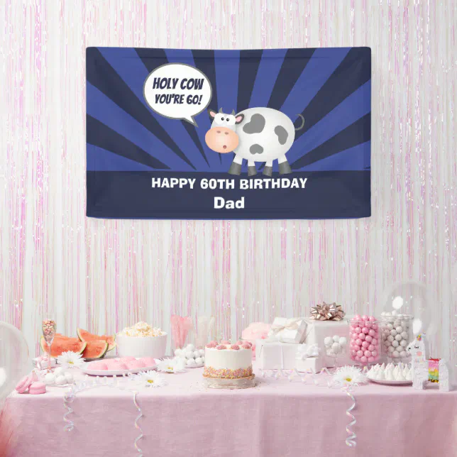 Holy Cow You're 60 Funny Cute Happy 60th Birthday Banner | Zazzle