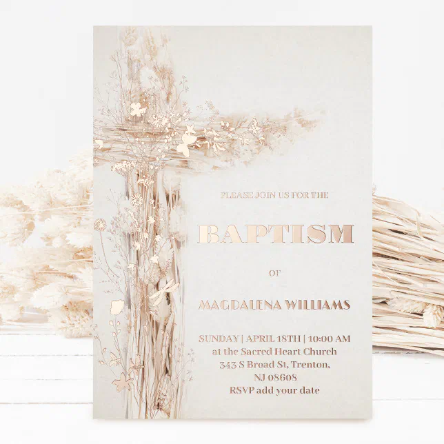 Holy cross Baptism Foil Invitation | Zazzle