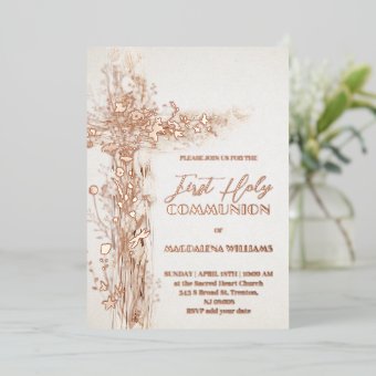 Holy cross First Holy Communion Foil Invitation | Zazzle