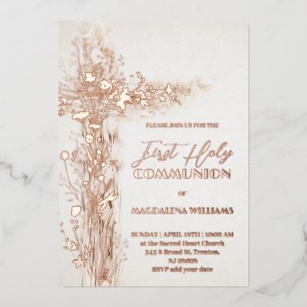 Holy cross First Holy Communion Foil Invitation | Zazzle