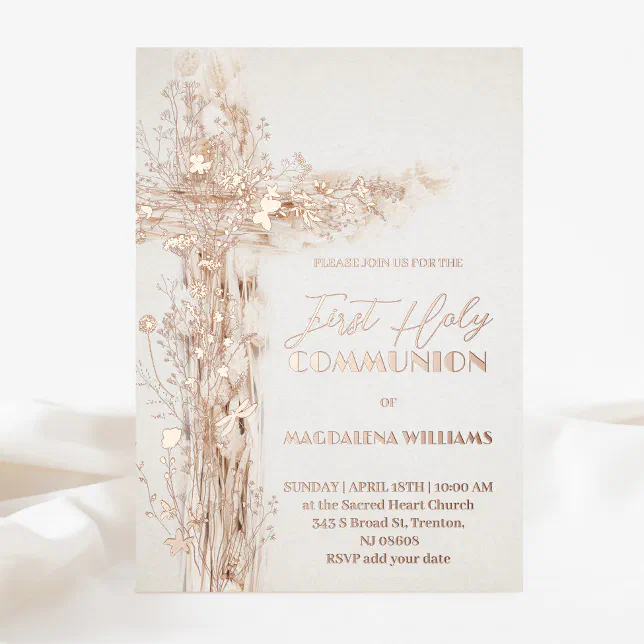 Holy cross First Holy Communion Foil Invitation | Zazzle