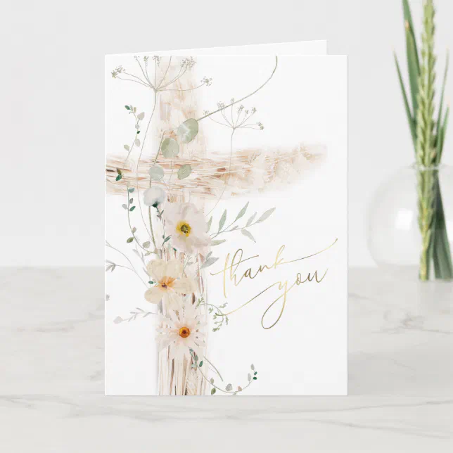 Holy Cross floral religious event Thank You Card | Zazzle