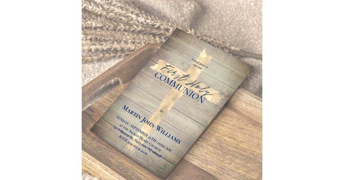 Holy Cross on wood First Communion Invitation | Zazzle