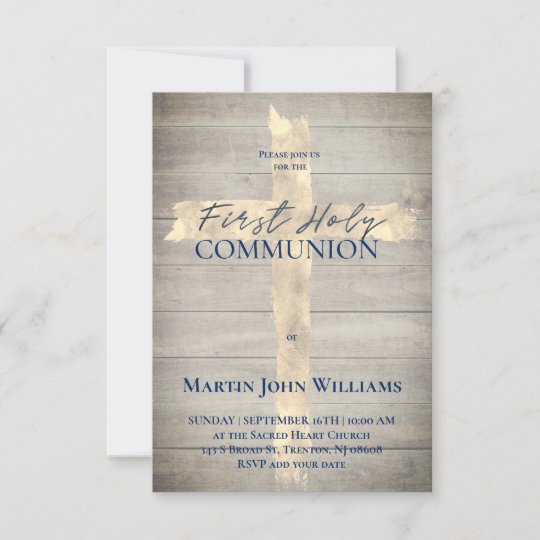 Holy Cross on wood First Communion Invitation | Zazzle.com