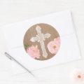 Holy Cross sticker, white Cross with pink flowers Classic Round Sticker ...