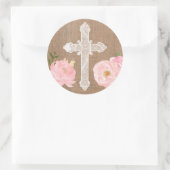 Holy Cross sticker, white Cross with pink flowers Classic Round Sticker ...