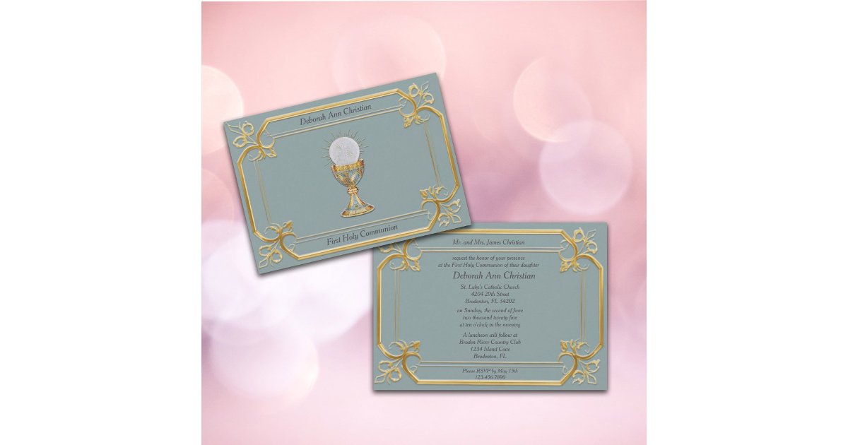 Holy Eucharist Chalice Gold Frame Invitation | Zazzle