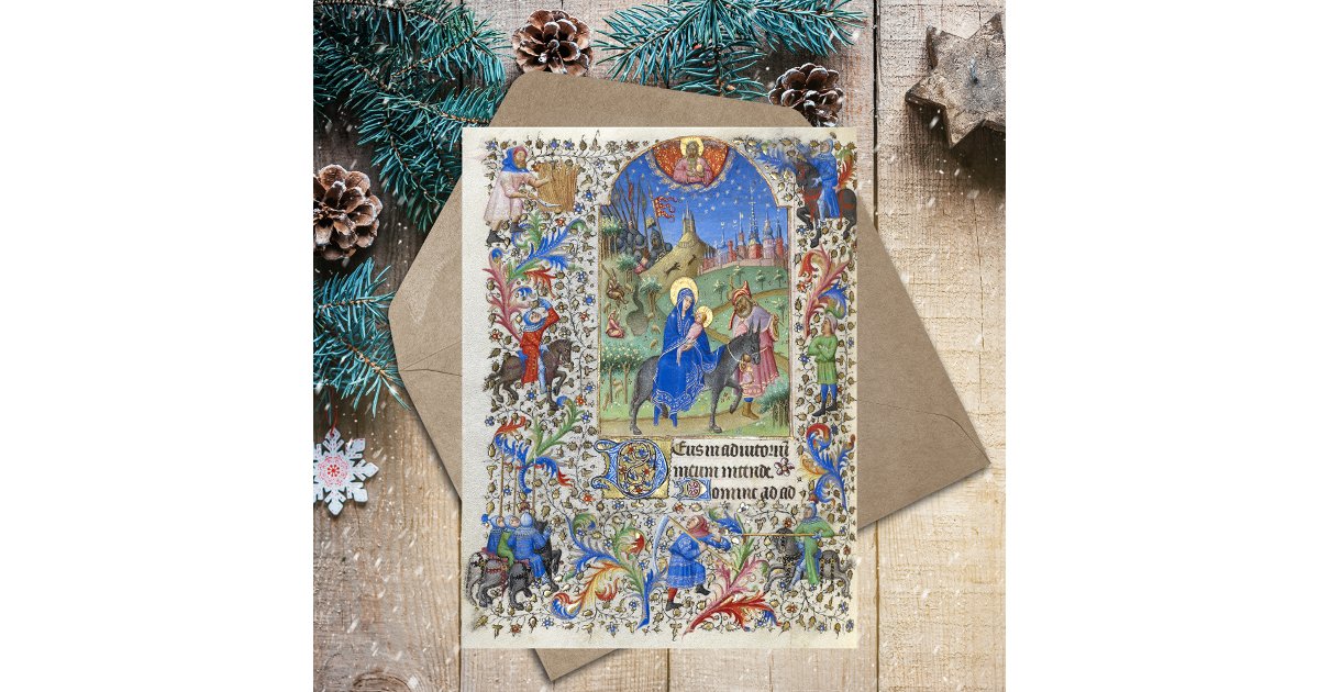 Holy Family Flight into Egypt Christmas Medieval Postcard | Zazzle