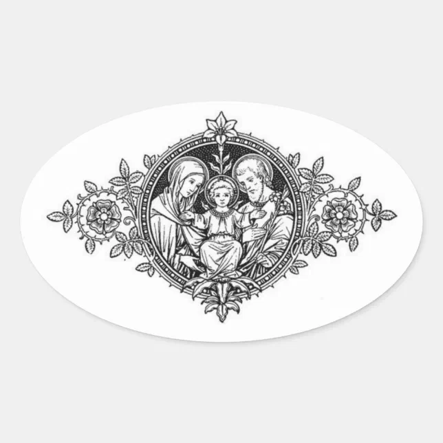 Holy Family Jesus Mary St. Joseph Oval Sticker | Zazzle