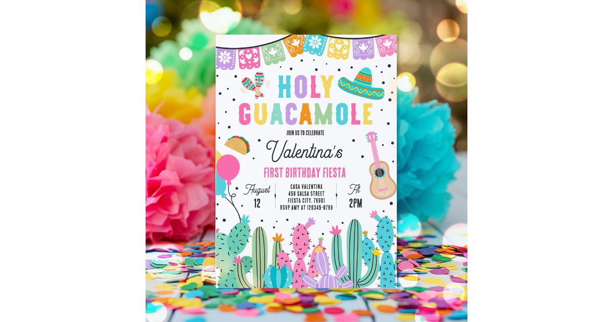 Holy Guacamole 1st Birthday Fiesta Party Invitation | Zazzle