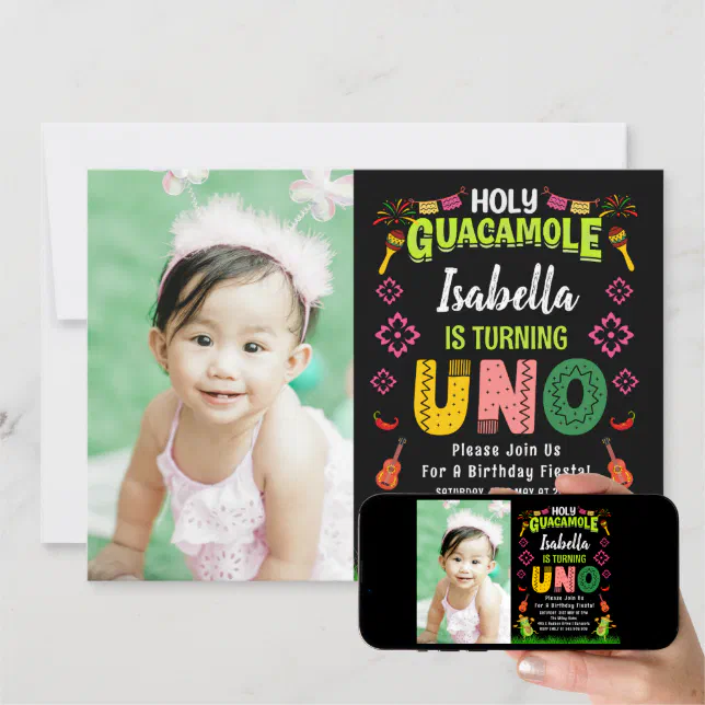 Holy Guacamole Fiesta avocado 1st Birthday photo Invitation | Zazzle