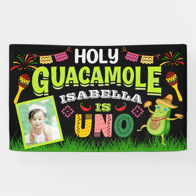 Holy Guacamole Fiesta avocado Birthday Uno, Photo Banner | Zazzle