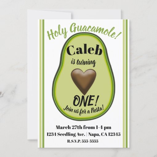 Holy Guacamole Heart Avocado 1st Birthday Party Invitation | Zazzle