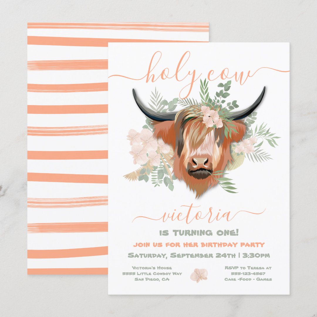 Holy Highland Cow Floral Birthday Party Invitation | Zazzle
