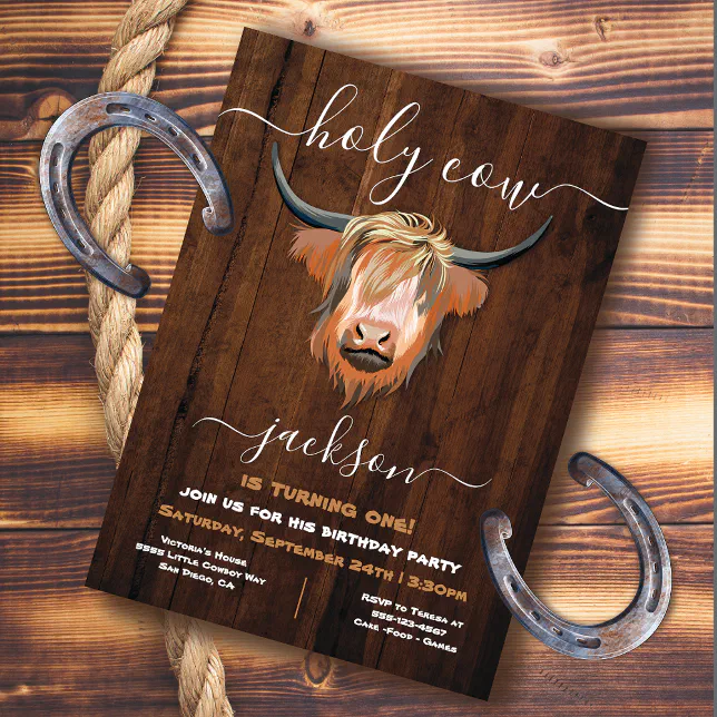 Holy Highland Cow Rustic Birthday Party Invitation | Zazzle