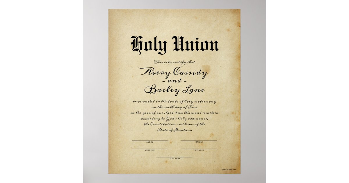 "Holy Matrimony" Antique Wedding Certificate Poster | Zazzle