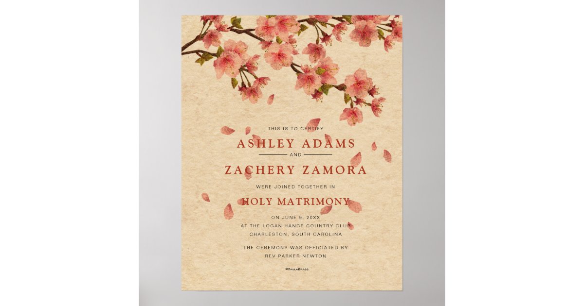 "Holy Matrimony" Fall Floral Wedding Certificate Poster | Zazzle
