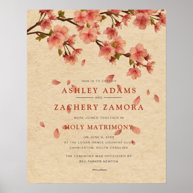 "Holy Matrimony" Fall Floral Wedding Certificate Poster | Zazzle