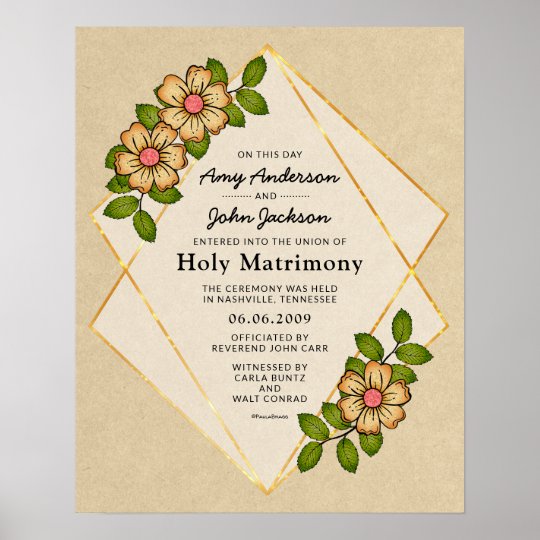 "Holy Matrimony" Geometric Wedding Certificate Poster | Zazzle.com