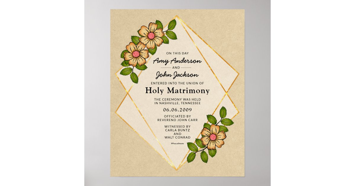"Holy Matrimony" Geometric Wedding Certificate Poster | Zazzle