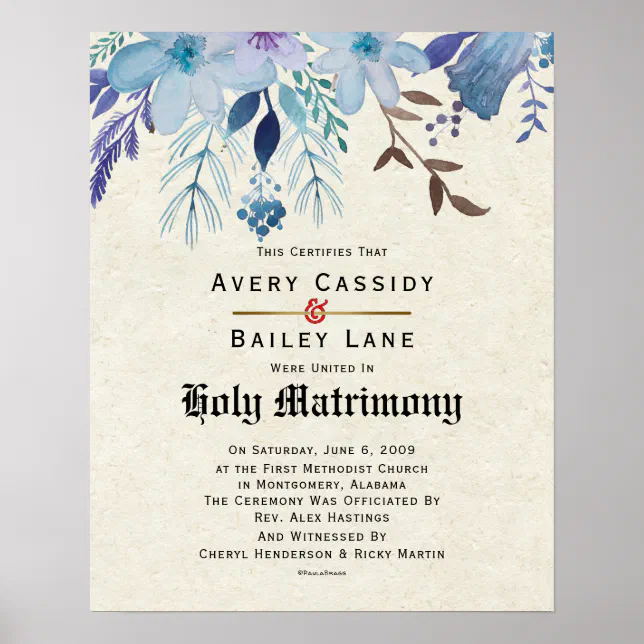 Holy Matrimony ♥ Wedding Certificate Poster | Zazzle