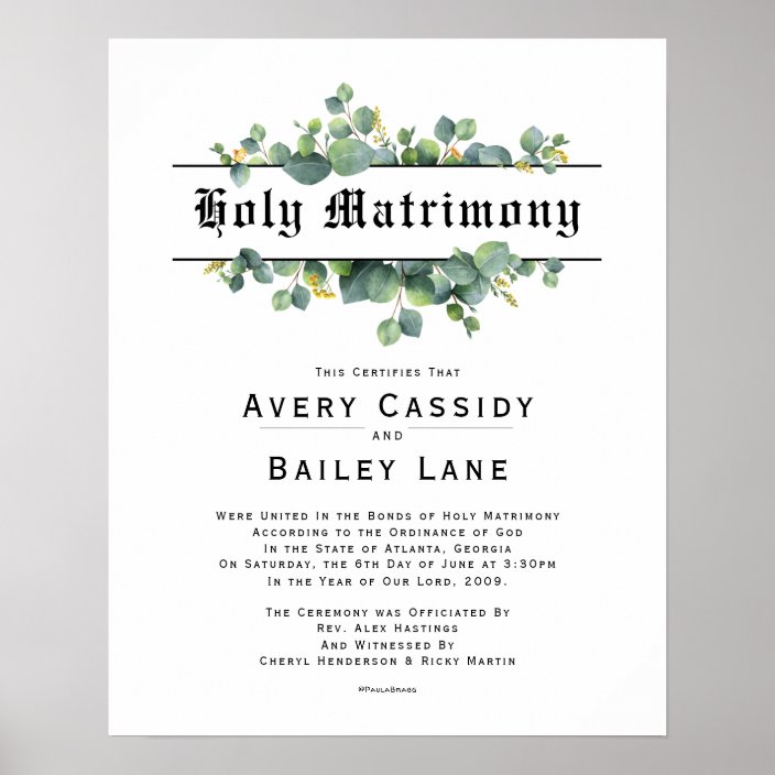 Holy Matrimony ♥ Wedding Certificate Poster | Zazzle.com