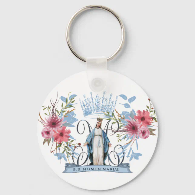 Holy Name of Mary Religious Virgin Mother Floral Keychain | Zazzle