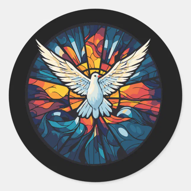 Holy Spirit Dove Stained Glass style Classic Round Sticker | Zazzle