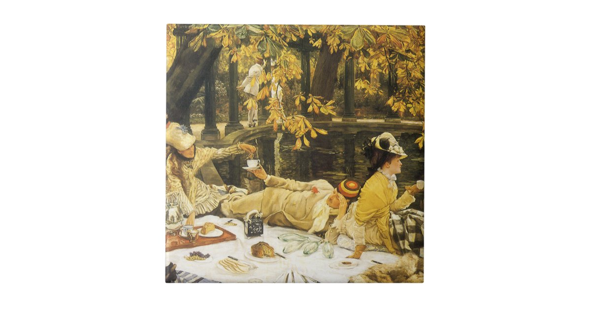 Holyday, the Picnic by James Tissot, Victorian Art Tile | Zazzle
