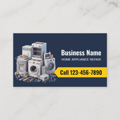Home Appliance Repair Service Modern Navy Blue Business Card | Zazzle