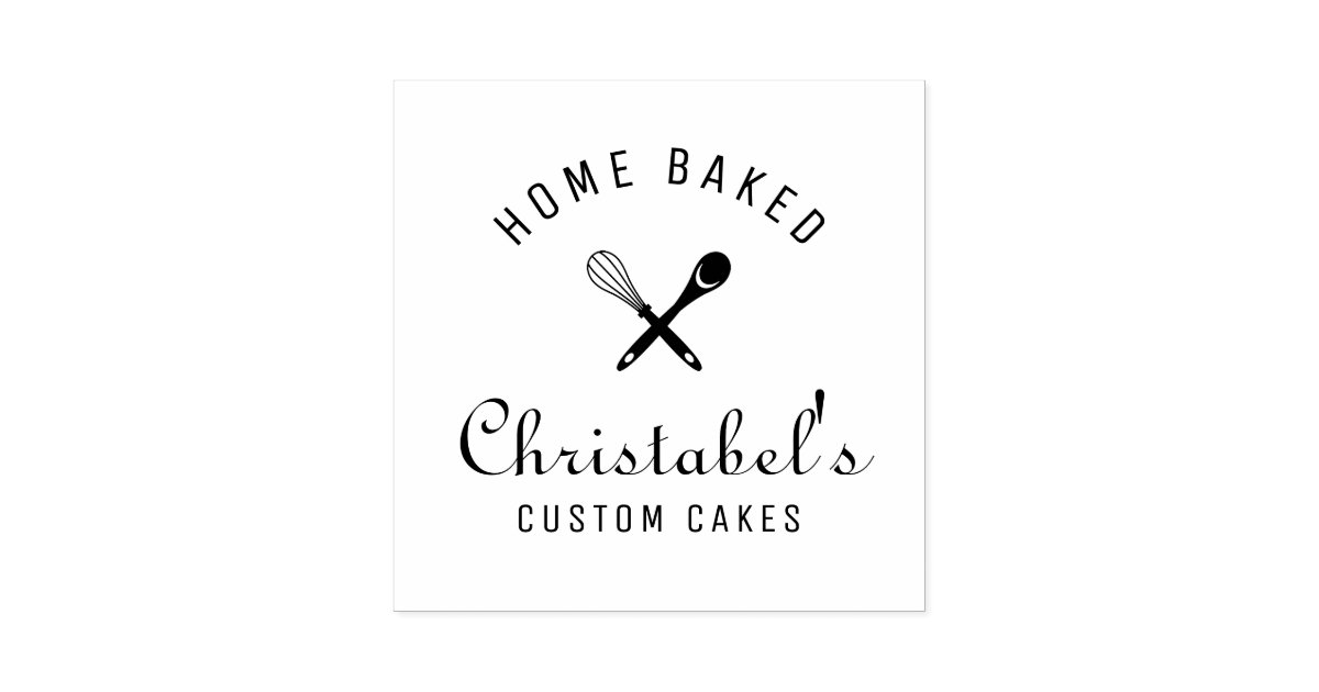 HOME BAKED | custom cakes bakery logo Rubber Stamp | Zazzle